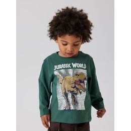 Langarmshirt name it "NMMJEWEL JURASSIC NREG LS TOP NOOS SKY", Jungen, Gr. 110, gr&uuml;n (garden topiary), Jersey, Obermaterial: 95% Baumwolle, 5% Elasthan, bedruckt, normal h&uuml;ftbedeckend, Rundhals, normaler Saum, Shirts Langarmshirt