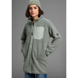 Fleecejacke Polarino, Damen, Gr. 32/34, grau (grau, gr&uuml;n), Fleece, Obermaterial: 100% Polyester, Fellimitat, unifarben, oversize h&uuml;ftbedeckend, eingefasste Kante, Jacken Fleecejacke, Teddy Fleece Jacke, Oversize