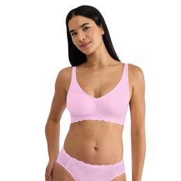 B&uuml;gelloser BH Sloggi "ZERO Feel Bliss Soft bra", Damen, Gr. L, N-Gr, rosa (floral pink), Spitze, Obermaterial: 76% Polyamid, 24% Elasthan, BHs B&uuml;gelloser BH, unsichtbar mit Spitzenoptik