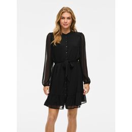 Chiffonkleid Vila "VIFALIA L/S DRESS - NOOS", Damen, Gr. 34, N-Gr, schwarz (schwarz beauty), Web, Obermaterial: 100% Polyester, unifarben, regular fit kniefrei, Rundhals, elastischer Bund, Kleider Chiffonkleid, Sommerkleid