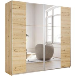 Schwebet&uuml;renschrank Rauch "Kleiderschrank Dreht&uuml;renschrank Schrank Garderobe KRONACH TOPSELLER", braun (eiche artisan, griffleisten alu, 2 spiegel), B:218cm H:210cm T:59cm, Holzwerkstoff, Schr&auml;nke, Schwebet&uuml;renschrank, optional ohne, mit 1 oder 2 Spiegel, viel Stauraum MADE IN GERMANY