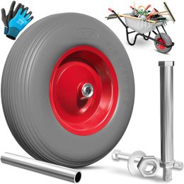 Masko&reg; PU Schubkarrenrad Vollgummi 200 kg pannensicher 4.80/4.00-8 &Oslash; 390mm inkl. Achse Ersatzrad Gummirad Stahlfelge Reifen pannensicher f&uuml;r Schubkarre Gartenkarren pannensicheres PU Rad