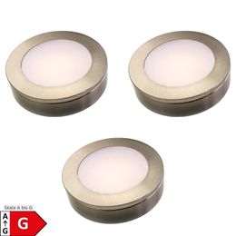 3er Set LED Einbauspot Unterbauspot Edelstahl geb&uuml;rstet 12VDC 3 Watt Warmwei&szlig; 6,3 cm &Oslash; Einbaustrahler f&uuml;r M&ouml;bel inkl. Aufsatzring
