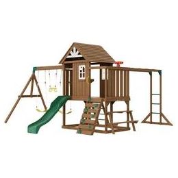 VEVOR Schaukelset Holz 10 in 1 Spielplatz-Sets f&uuml;r Hinterh&ouml;fe, 2 Schaukeln, Trapezstange, 1,8 m Rutsche, gro&szlig;e obere Festung, flache Trittleiter, Kletterwand, Picknicktisch, Sandkasten, Sturmleiter