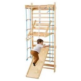 VEVOR schwedisches Leiterwand, 8 in 1 15-stufiges Indoor-Kletterger&uuml;st, 100 kg belastbares Wand-Stangen-Kletterspielset mit Wandleiter Rutschbrett Klimmzugstange Turnringen Schaukelsitz Strickleiter