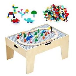 VEVOR Aktivit&auml;tstisch, 290 Bausteine und 30-teiliges Holzeisenbahn-Set, Eisenbahn, Fahrzeuge, Gleise und Zubeh&ouml;r, Holz-Spieltisch f&uuml;r Kinder mit Ablagefl&auml;che f&uuml;r Kinder ab 3 Jahren