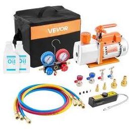 VEVOR Vakuumpumpe mit Manometer, 7 CFM 198 L/min, 2-stufige Drehschieber-Unterdruckpumpe, 550 W Vacuum Pump Kit f&uuml;r R134a, R22 & R410a, mit Lecksucher-Tragetasche, f&uuml;r Kfz-Klimaanlagen