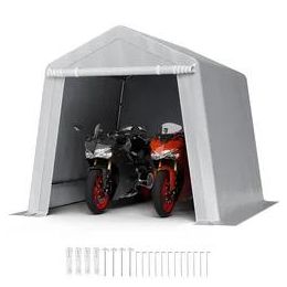 VEVOR Ger&auml;tehaus, 243,8x243,8x229cm, Garagenzelt aus PE, Ger&auml;teschuppen, Fahrradgarage, Gartenschuppen, Carport, Fahrradschuppen, Aufbewahrungsgarage f&uuml;r Motorrad, Rasenm&auml;her, Fahrrad, grau