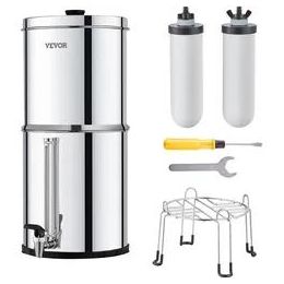 VEVOR Schwerkraft Wasserfiltersystem Edelstahl Arbeitsplattensystem 7,8+8,5L Wasserfiltrationssystem, reduziert Blei und bis zu 99 % Chlor, mit 2 Keramik-Kohlefiltern & Zapfhahn, Camping Wohnmobil