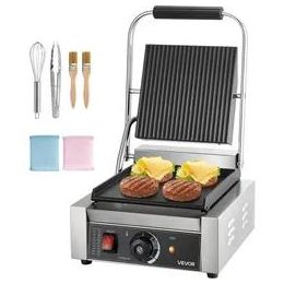 VEVOR Kommerzieller Kontaktgrill 1800 W Elektrogrill Sandwichmaker Panini Presse aus Edelstahl mit Griff & Temperaturregelung, 22 x 23 cm flache Emailleplatte (Einzel), f&uuml;r Hamburger Steak Speck
