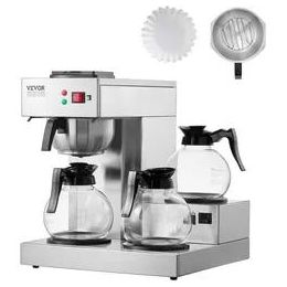 VEVOR 12 Tassen gewerbliche Filterkaffeemaschine, Kaffeemaschine mit 3 Glaskaraffen & 3 Warmhalteplatten, Kaffeemaschine aus Edelstahl mit automatischer Wasserzufuhr, f&uuml;r Restaurants, B&uuml;ros, Caf&eacute;s
