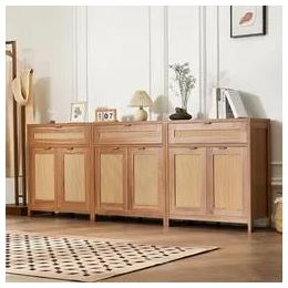 VEVOR Rattanschrank Rattankommode 3 Stk. Aufbewahrungsschrank mit 6 magnetischen T&uuml;ren, Sideboard Buffetschrank mit verstellbaren Regalen, Ideal f&uuml;r Flur Eingangsbereich Wohnzimmer oder K&uuml;che
