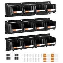 VEVOR Stapelboxen Wandmontage, 137x105x75mm (12er-Pack) & 3 Metallschienen, Sichtlagerboxen f&uuml;r Schrauben, Muttern, Bolzen, N&auml;gel, Werkzeug-Organizer f&uuml;r Werkstatt, Bastelraum, Garage, Schwarz