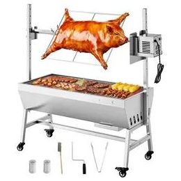 VEVOR Drehspie&szlig;grill 38 W Spanferkelgrill Lammgrill Holzkohlegrill (94 cm Grilll&auml;nge) mit 60 kg Tragkraft & R&auml;dern & 7-facher H&ouml;henverstellung, Edelstahl-Elektrogrill-Set f&uuml;r Camping Outdoor