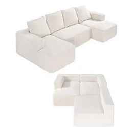 VEVOR Modulares Sofa U-f&ouml;rmiges Ecksofa Schlafsofa mit hochelastischem Schaumstoff & hoher Dichte, gepolstertes Cordsofa (545 kg belastbar) mit Kissen f&uuml;r Wohnzimmer Apartment Beige