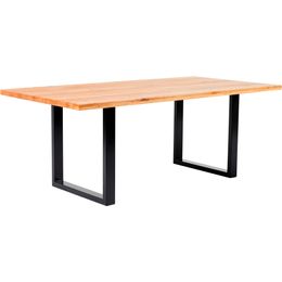 Esstisch MASSIVLINE & MORE "Jakarta, K&uuml;chentisch, Tisch, Esstisch, Holztisch", schwarz (u, gestell,braun, schwarz, braun), B:200cm H:76cm T:100cm, Tische, Esstisch, Platte massiv, Gestell Metall pulverbeschichtet schwarz