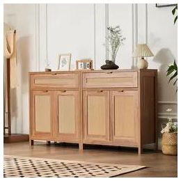 VEVOR Rattanschrank Rattankommode 2 Stk. Aufbewahrungsschrank mit 4 magnetischen T&uuml;ren & 2 Schubladen, Sideboard Buffetschrank mit verstellbaren Regalen, Ideal f&uuml;r Flur Eingangsbereich Wohnzimmer