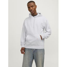 Jack & Jones Kapuzensweatshirt JACK & JONES "JJECHARGE SWEAT HOOD NOOS", Herren, Gr. XS, grau (wei&szlig; melange), angeraute Sweatware, Obermaterial: 80% Baumwolle, 20% Polyester, meliert, loose fit taillenbedeckt, ohne Ausschnitt, B&uuml;ndchen, Sweatshirts Kapuzensweatshirt, mit Kapuze