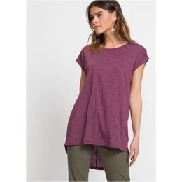 Longshirt bonprix "Longshirt aus Viskose-Mischung", Damen, Gr. 40/42 (M), lila (beere multi), Jersey, Obermaterial: 50% Polyester, 50% Viskose, meliert, unifarben, l&auml;ssig geschnitten Po-bedeckend, Rundhals, angeschnitten, Shirts Longshirt, l&auml;ssige Passform, l&auml;ngeres R&uuml;ckenteil, abgerundeter Saum