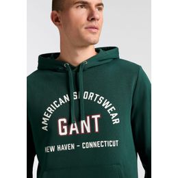 Sweatshirt Gant "PRINTED GRAPHIC", Herren, Gr. S, gr&uuml;n (tartan gr&uuml;n), Sweatware, Obermaterial: 87% Baumwolle, 13% Polyester, unifarben, regular fit normal, Rundhals, B&uuml;ndchen, Sweatshirts Sweatshirt, mit Kapuze, regular fit, K&auml;ngurutasche