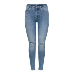 Skinny-fit-Jeans Only "ONLPOWER MID SK PUSHUP KNEE CUT DNM", Damen, Gr. L, L&auml;nge 32, medium blau denim, Denim/Jeans, Obermaterial: 92% Baumwolle, 6% Polyester, 2% Elasthan, Destroyed-Effekte, unifarben, skinny fit lang, Jeans Skinny-fit-Jeans, mit Destroyed Detail