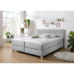 Boxspringbett Home Affaire "Fargo", grau, B:193cm L:207cm, Struktur fein (100% Polyester);Samtstoff (100% Polyester), Komplettbetten, Boxspringbett, inkl. Topper, in 3 Matratzenarten, in Samt- oder Strukturstoff