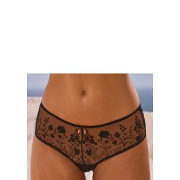 Stringpanty Lascana "Maria", Damen, Gr. 32/34, schwarz (uni schwarz), Mesh, Obermaterial: 76% Polyamid, 21% Polyester, 3% Elasthan, figurbetont, Unterhosen Stringpanty, mit bunten Blumen aus Stickereispitze, Topseller