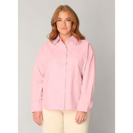 Langarmbluse Base Level Curvy "Bella", Damen, Gr. 50, soft pink, Web, Obermaterial: 100% Baumwolle, unifarben, normal h&uuml;ftlang, Rundhals, Blusen Langarmbluse, kurz, mit Brusttasche