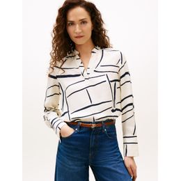 Langarmbluse Tommy Hilfiger "VIS TWILL V NECK BLOUSE LS", Damen, Gr. 40, flag feathers calico, Web, Obermaterial: 100% Viskose, unifarben, normal, Blusen Langarmbluse, mit Knopfleiste