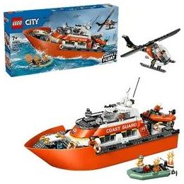 Lego City 60504 Rettungsboot der K&uuml;stenwache mit Hubschrauber Bausatz, Mehrfarbig