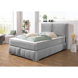 Boxspringbett Home Affaire "Wehma", silber, B:150cm L:233cm, Struktur fein (100% Polyester), Komplettbetten, Boxspringbett, inkl. Topper in 3 verschiedenen Matratzen, auch in Samtstoff