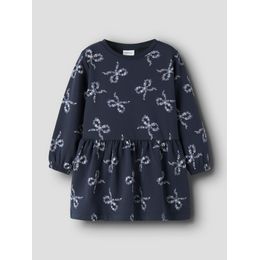 Minikleid name it "NMFOLUKRIA LS SWEAT DRESS BRU", M&auml;dchen, Gr. 104, N-Gr, blau (navy blazer), Obermaterial: 95% Baumwolle, 5% Elasthan, bedruckt, regular fit, Rundhals, Kleider Minikleid