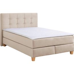 Boxspringbett Home Affaire "Moulay", beige, B:154cm L:231cm, Komplettbetten, Boxspringbett, inkl. Topper, in &Uuml;berl&auml;nge 220 cm, 3 H&auml;rtegrade, auch in H4