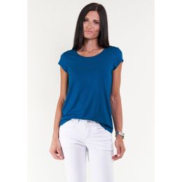 T-Shirt Seidel Moden, Damen, Gr. 42, blau (petrol), Jersey, Obermaterial: 95% Viskose, 5% Elasthan, unifarben, figurumspielend h&uuml;ftlang, Rundhals, abgesteppte Kante, Shirts T-Shirt, mit Kappen&auml;rmel, MADE IN GERMANY, Topseller