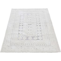 Teppich CarpetFine "Holly 1", beige (creme,braun), B:80cm H:12mm L:150cm, Polyester, Teppiche, Teppich, Blumen Motiv, Hoch-Tief Struktur, Wohnzimmer