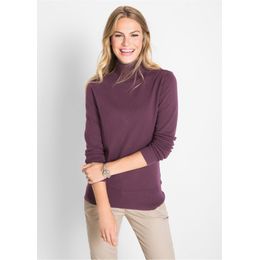 Rollkragenpullover bonprix "Feinstrick-Rollkragenpullover", Damen, Gr. 40/42 (M), lila (holunderbeere), Feinstrick, Obermaterial: 70% Baumwolle, 30% Polyamid, unifarben, schmal normal, ohne Ausschnitt, Rippb&uuml;ndchen, Pullover Rollkragenpullover, aus Baumwollmischung, mit hohem Rollkragen, schmale Passform