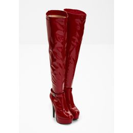 bonprix Plateau Overknee Stiefel, rot, Lack
