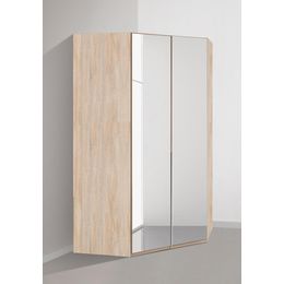Eckkleiderschrank wimex "New York", braun (struktureichefarben hell), B:90cm H:208cm T:56cm, Schr&auml;nke, Eckkleiderschrank, mit Spiegelt&uuml;ren und LED Leuchte