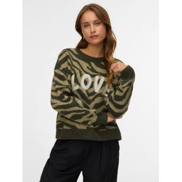 V&eacute;ro Moda Strickpullover VERO MODA "VMNEWKAI LS O-NECK PULLOVER BOO", Damen, Gr. S, grape leaf pattern:with mermaid zebra pattern, birch text, Strick, Obermaterial: 52% Polyester, 40% Polyacryl, 5% Wolle, 3% Elasthan, gemustert, regular fit, Rundhals, Rippb&uuml;ndchen, Pullover Strickpullover
