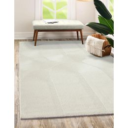 Teppich MERINOS "Sign 1904", beige (creme), B:120cm H:12mm L:170cm, Polyester, Teppiche, Teppich, Hoch Tief Struktur, Geometrisch, 100% recyceltem Polyester, Wohnzimmer