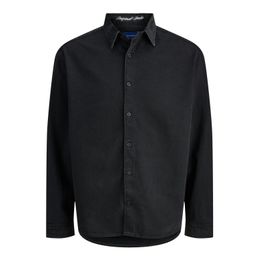 Jack & Jones Langarmhemd JACK & JONES "JORNORREBRO DENIM SHIRT LS SN", Herren, Gr. S, N-Gr, schwarz denim, Web, Obermaterial: 100% Baumwolle, unifarben, relaxed fit, Hemden Langarmhemd