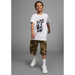 T-Shirt Kidsworld "Mit coolem SKATER-Print", Jungen, Gr. 128/134, wei&szlig;, Jersey, Obermaterial: 100% Baumwolle, bedruckt, Basic, Rundhals, Shirts T-Shirt, Kurzarm, Basic-Passform, bedruckt, Rundhalsausschnitt, Topseller