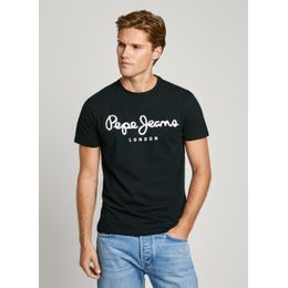 T-Shirt Pepe Jeans, Herren, Gr. XXL, schwarz (999schwarz), Single Jersey, Obermaterial: 95% Baumwolle, 5% Elasthan, bedruckt, normal, Rundhals, Shirts T-Shirt, mit Markenprint vorne