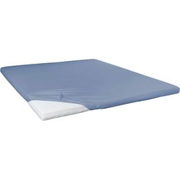 Spannbettlaken Primera "Elasthan-Feinjersey Topper", blau, 1 Stk., Jersey-Elasthan, 90-100x200 10cm, Jersey-Elasthan, Obermaterial: 95% Baumwolle, 5% Elasthan, Bettlaken, Spannbettlaken, Aus 95% gek&auml;mmter Baumwolle und 5% Elastan