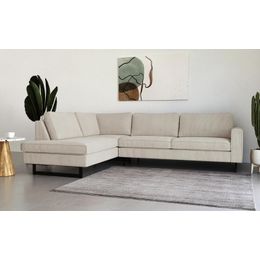 Ecksofa Home Affaire "Pinto, 290 cm, Cord, Chenille, Lederoptik, Ottomane links / rechts", beige (cream), B:290cm H:85cm T:217cm, 92% Polyester, 8% Nylon, Sofas, Ecksofa, mit Keder, schwarze Metallf&uuml;&szlig;e, Wellenunterfederung