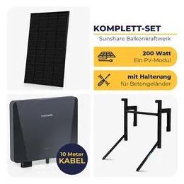 Sunshare Ray Balkonkraftwerk 200 Watt f&uuml;r Betongel&auml;nder | Winkel vor der Installation einstellbar | 10 Meter Kabel