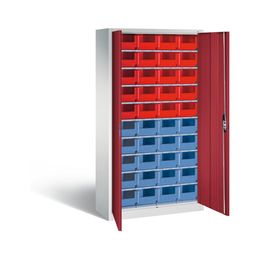 C+P Magazinschrank mit 40 Sichtlagerk&auml;sten, H1980xB1000xT420mm Front Rubinrot Korpus Lichtgrau ; C + P M&ouml;belsysteme (133144-24|S10037)
