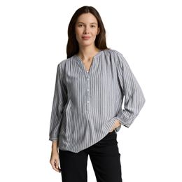 Klassische Bluse Tom Tailor, Damen, Gr. 36, navy wei&szlig; stripe, Web, Obermaterial: 100% Viskose, gestreift, regular fit normal, V-Ausschnitt, Blusen Klassische Bluse, mit Streifen Muster