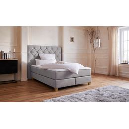 Boxspringbett Home Affaire "Harmones hoch", grau (hellgrau), B:163cm L:210cm, Struktur (100% Polyester), Komplettbetten, Boxspringbett, in 3 Breiten, H&auml;rtegrad auch im Mix mit je 1 Matratze in H2 und H3