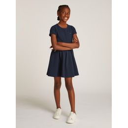 Skaterkleid Tommy Hilfiger "OTTOMAN SKATER DRESS SS", M&auml;dchen, Gr. 14 (164), N-Gr, blau (schwarz night navy), Web, Obermaterial: 85% Baumwolle, 12% Polyester, 3% Elasthan, unifarben, normal, Rundhals, abgesteppt, Kleider Skaterkleid, mit Logostickerei